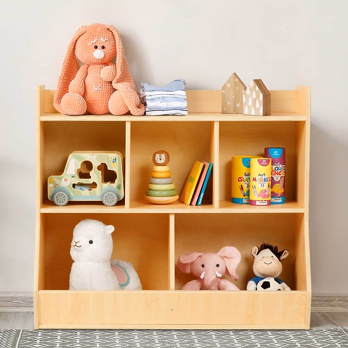 OOOK Kids Bookshelf and Toy Storage, 3-Tier Montessori Book Shelf with Large Storage Capacity, Prefect Nursery Book Shelves for Kids Rooms, Playroom, Kindergarten, School