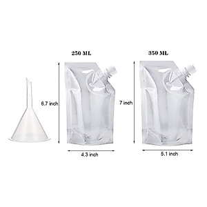 20 Pieces Plastic Flasks Reusable Liquor Drink Juice Pouches with Spout Concealable Drinking Flasks Bags Adults Sneak Alcohol Water Bottle 250ml & 350ml with Funnel