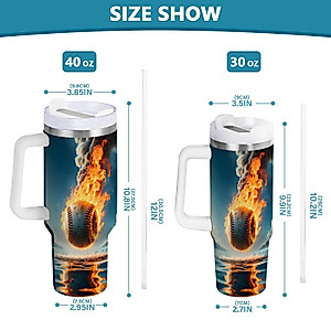 ODAWA Fire Water Baseball 30 Oz Water Tumbler with Lid and Straw Insulated Cup