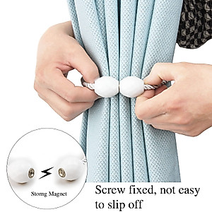Hangtty 2 Pack Strong Magnetic Curtain Tiebacks Rope Decorative Curtain Tie Backs Magnetic Curtain Holders for Drapes Window Treatment Holdbacks, White