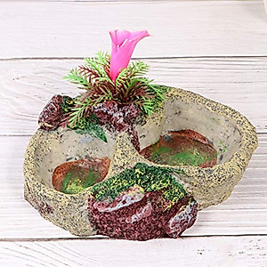 POPETPOP Resin Reptile Platform Artificial Tree Trunk Design Reptile Food Water Bowl Feeding Dish - Reptile Tank Water Dish Food Bowl for Lizard, Gecko, Snake, Tortoise (Size 2)