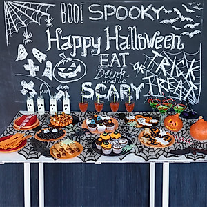 5 Pack Halloween Spider Decorations Sets,Halloween Table Runner,Cobweb Fireplace Mantel Scarf,Round Lace Spider Table Topper and Lampshade,16pcs 3D Bats for Halloween Table Decors Party Supplies