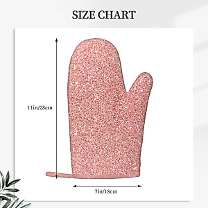 Oven Mitts Heat Resistant Silicone and Polyester Rose Gold Pink Glitter Print Kitchen Mitts Thick Oven Gloves for Cooking, BBQ, Baking, Grill, Pizza Pair