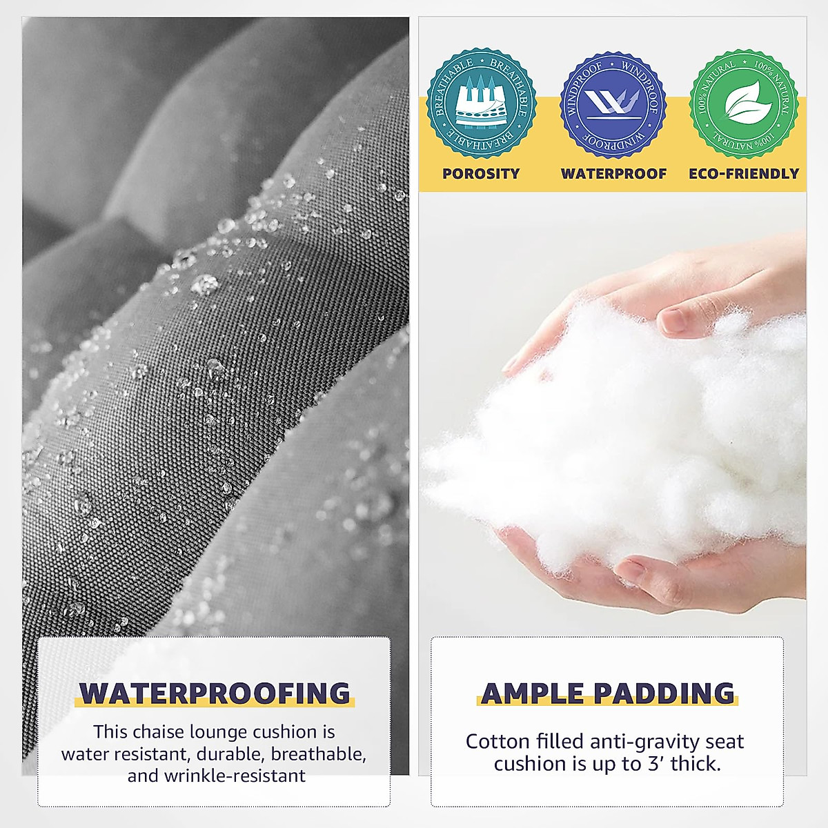 Moutosne Lounge Chair Cushion 66 x 21 x 4 Inches Chair Cushion Waterproof Durable Chaise Lounge Cushion for Indoor and Outdoor Furniture