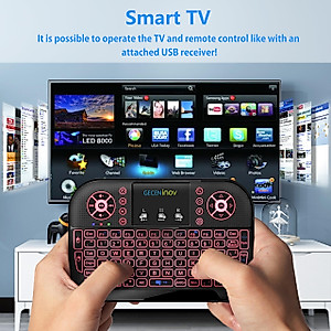 GECENinov Mini Wireless Touchpad Keyboard, Portable , 7 Colors RGB Backlit , 2.4G Rechargeable Remote Controller Mouse Combo, Compatible with PC, Laptops, Smart TVs, Gaming