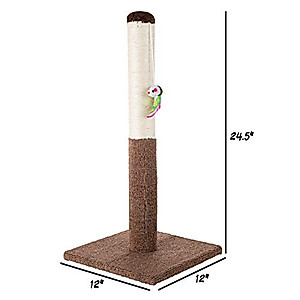 PETMAKER Cat Scratching Post - Tall Scratcher for Cats and Kittens with Sisal Rope and Carpet, Hanging Mouse Toy for Interactive Play (24.5 Inch)