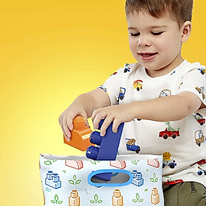 MEGA Bloks Fisher-Price Toddler Blocks Toys Set, Build ‘n Play Bag with 60 Plant-Based Pieces and Storage, Blue, Ages 1+ Years