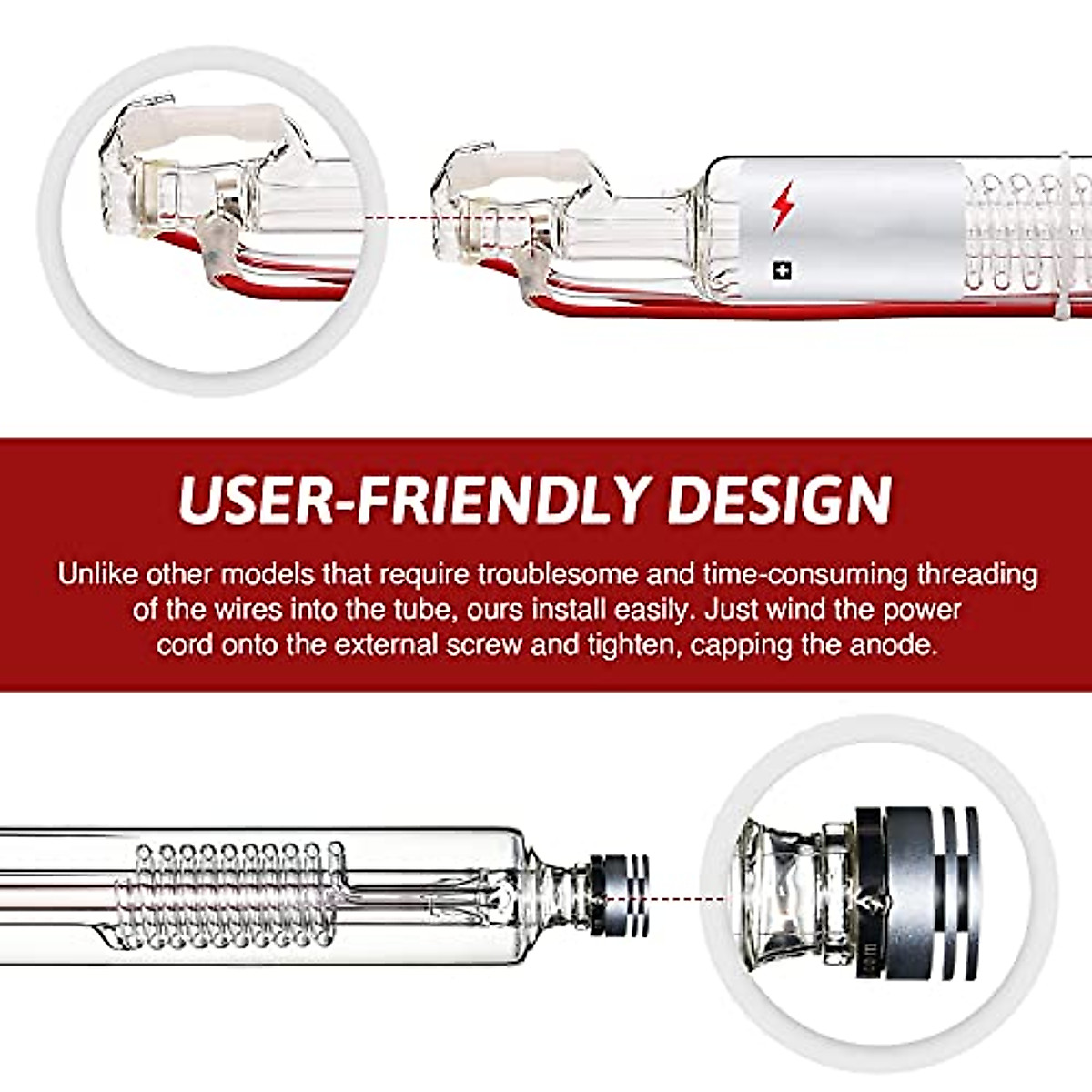 OMTech 80W Laser Tube Replacement for CO2 Laser Engravers and Laser Cutters, CO2 Filled YL Tube for Laser Engraving Cutting Marking Machines, 60mm Dia. 1250mm Borosilicate Glass Tube, 12000hr Life