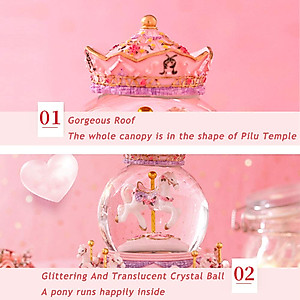 Leonnnnn Carousel Horse Music Box Snow Globes, Musical Rotating Horses with Colorful Light, Snowglobes Castle in The Sky, for Wife Daughter Girlfriend, Birthday/Anniversary/Valentine's Day Gift