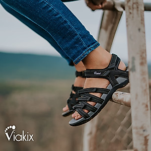 Viakix Womens Sport Sandal – Comfortable Athletic Stylish Hiking Shoes, with Arch Support, Outdoors, Walking, Water, River, Trekking, Black 9
