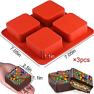 AIERSA 3Pcs Chocolate Covered Cookie Molds for S'mores, 4 Cavity Square Silicone Mold for DIY Sandwich Cookies, Brownies, Muffin, Mousse, Cakes, Candy, Chocolate