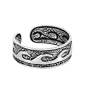 AeraVida Stylish Ocean's Surf Wave Sterling Silver Toe or Pinky Ring