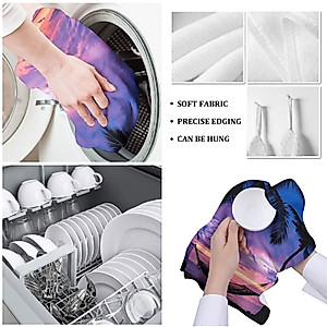 DuoPhi Kitchen Towels Set Beach Scene Sunset Dish Towel Tropical Palm Tree Hand Towel 2 Pack Absorbent Soft Cotton Dishcloths Bar Towels & Tea Towels