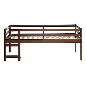 Walker Edison Alexander Classic Solid Wood Stackable Jr Twin over Low Loft Bunk Bed, Twin Size, Walnut
