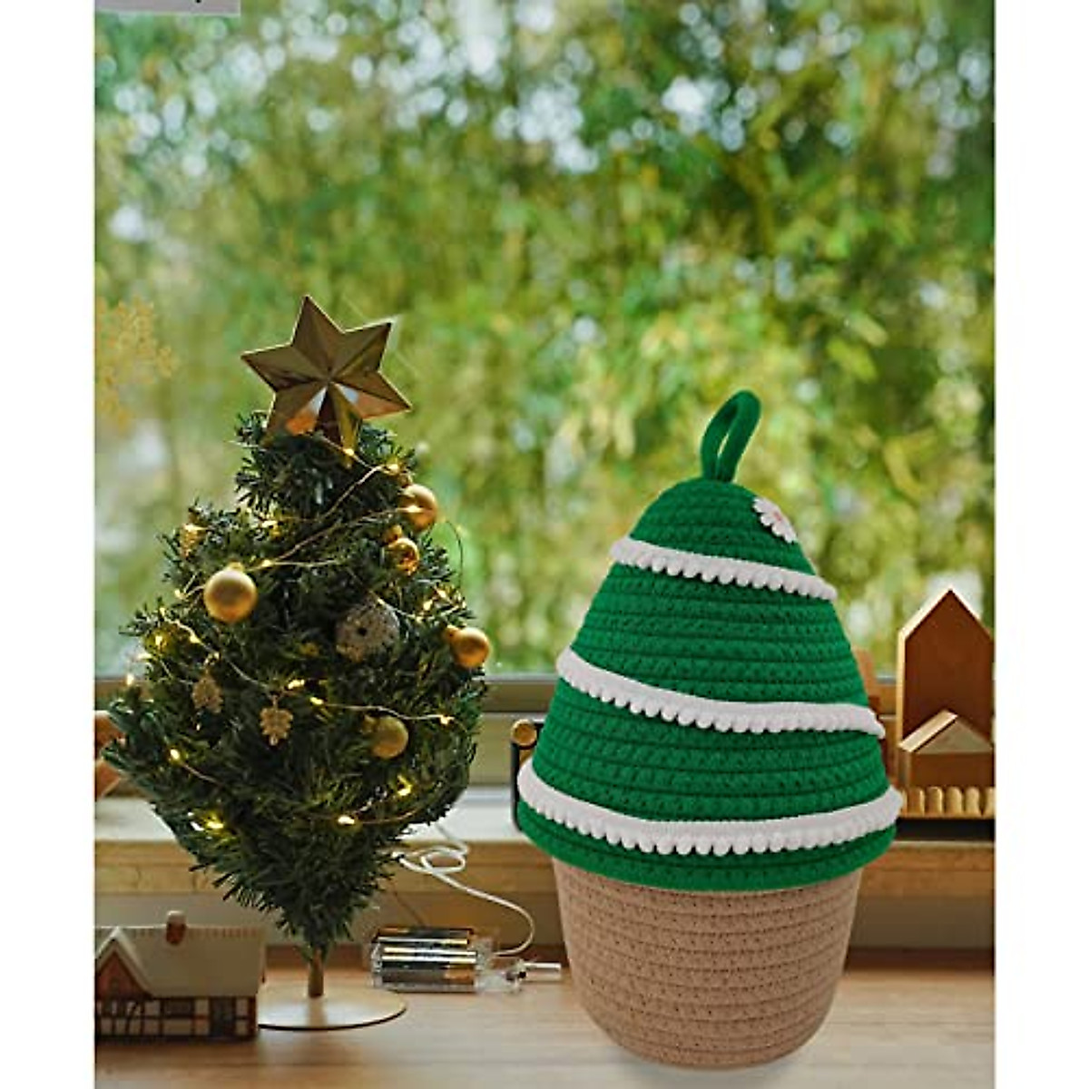 Mushroom Basket Cotton Rope Storage Basket with Lid Pack of 3 for Organizing Christmas Tree