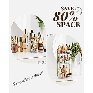Devokimi Bathroom Organizer Countertop, Rotating Makeup Organizer for Vanity, 3 Tier Under Sink Organizer, Vanity Tray Shelf for Cosmetic, Skin Care, Perfume (Clear)