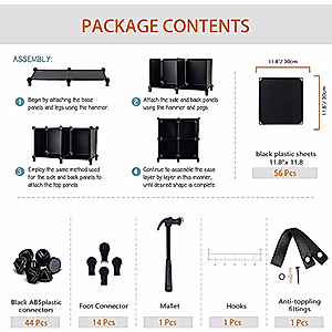 HOMIDEC Cube Storage Organizer 16-Cube Storage Shelf, Closet Organizer for Garment Racks, Closet Organizers and Storage with Metal Hammer, Bookshelf for Kids, (48.4 L x 12.2 W x 48.4 H Inches),Black