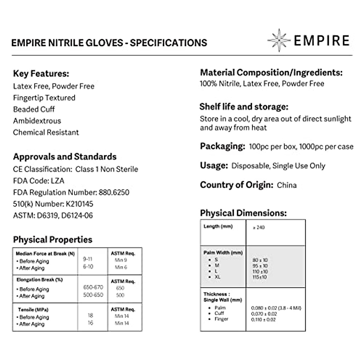 EMPIRE - Blue Nitrile Exam Gloves - Premium Grade - Non-Sterile - Powder Free - Single Use, Disposable - Latex Free - For Lab, Food Service, Home, & More - Medium - 1000 Count Case