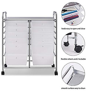 WELLFOR 12 Drawer Rolling Storage Cart Mobile Rolling Storage with Tray Cart for Office School Home Craft Organizer Bins (White)
