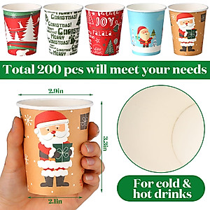 Jinei 200 Pcs 9 oz Christmas Paper Cups Christmas Disposable Coffee Cup Hot Chocolate Cocoa Cup For Xmas Christmas Party Supplies Tea Coffee Paper Cups for Party Holidays Hot Cold Drinks (Novel)
