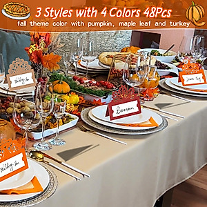 48 Pcs Thanksgiving Place Cards Thankful Greeting Cards Maple Leaf Pumpkin Turkey Place Cards for Table Setting, Thanksgiving Place Settings for Dinner(3.9 x 3.9 inches)