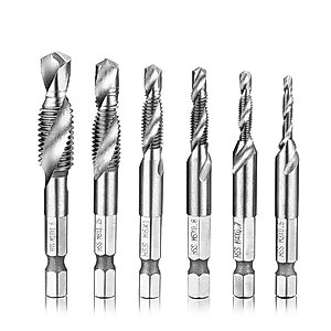 HUAZHICHUN 6Pcs Metric Drill Tap Set Hex Shank Combination Drill and Tap Bit Set HSS Screw Tap Deburr Drill Bits M3-M10