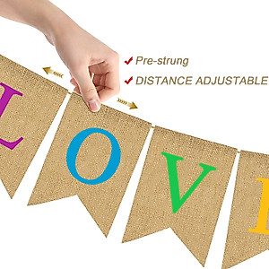 Jute Burlap LOVE IS LOVE Banner Pride Day Rustic Rainbow Heart LGBT Gay Lesbian Party Mantle Fireplace Decoration