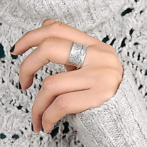 Boho-Magic 925 Sterling Silver Spinner Ring for Women Hammered Fidget Ring Wide Band (8)