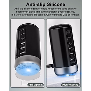 Universal USB & USB C Tower Fast Charging Station 6-Port 60W - Compact, Space-Saving Design with Multiple USB & USB-C Ports for All iPhone Galaxy Note Pixel iPad Multiple Devices