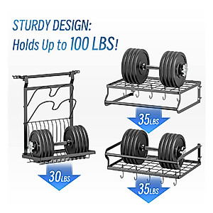 KOSTBAR Hanging Pot Rack, Wall Mounted Pan Rack, Cookware Organizer with 10 Hooks, Small Kitchen Storage Shelf for Utensils. Dish Rack With Lid Holder, Modular Design Shelves