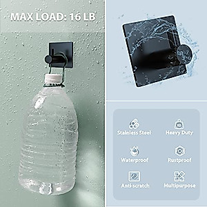 VIS'V Adhesive Hooks, Black Self Adhesive Towel Hooks Waterproof Shower Wall Stick on Hooks Heavy Duty Stainless Steel Bathroom Kitchen Sticky Hooks for Towel Robe Loofah Key Coat Bag - 4 Pcs