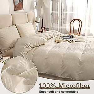 ENCOFT Waffle Duvet Cover Queen Size, Soft Microfiber Beige Cream Waffle Weave Textured Duvet Cover Set, Comforter Cover Bedding Set All Season, 90"x90"