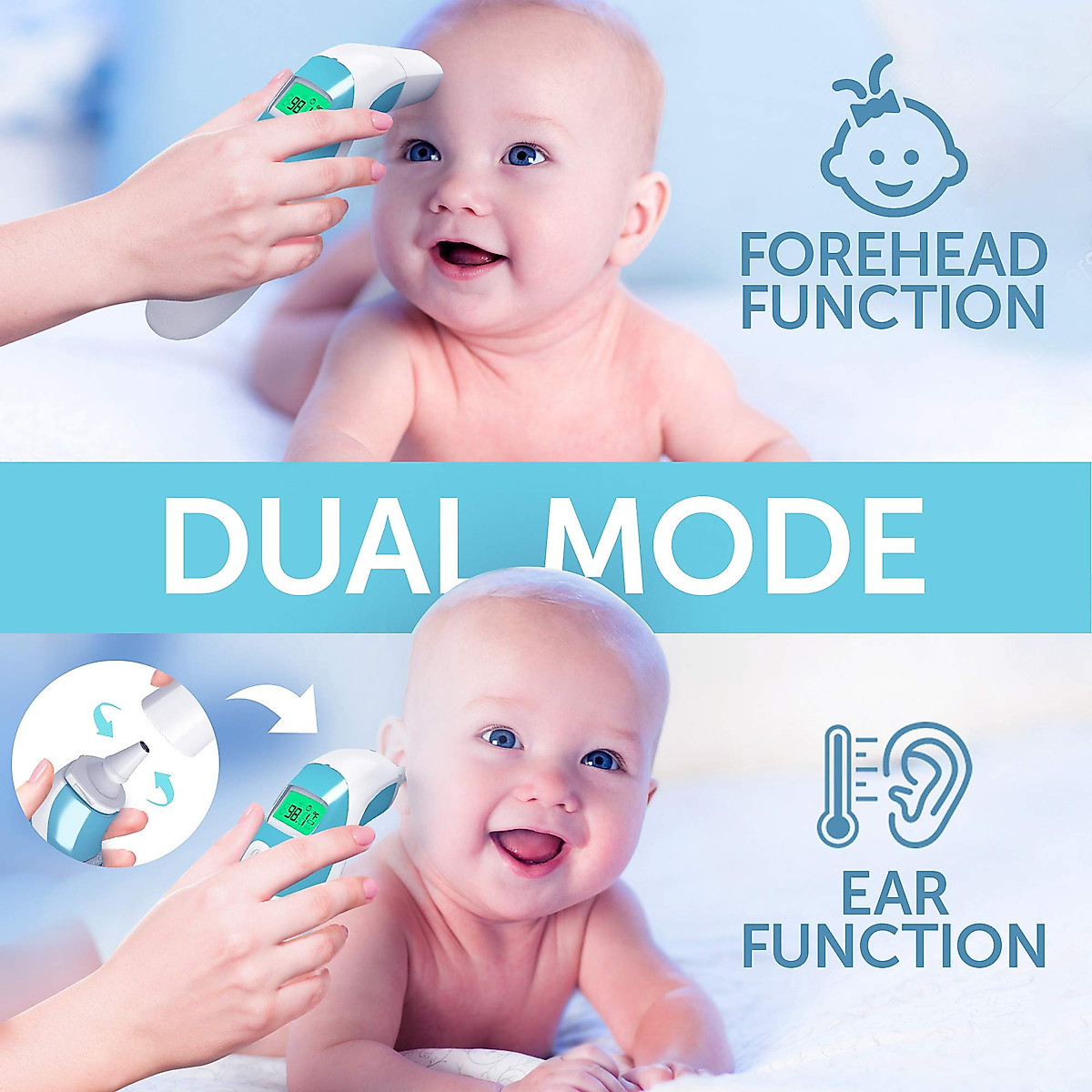 Relief Care Digital Forehead and Ear Thermometer for Adults, Infants, Children - Dual Mode, Infrared Thermometer with Fever Alarm - Accurate Quick Read Digital Thermometer for Adults and Kids