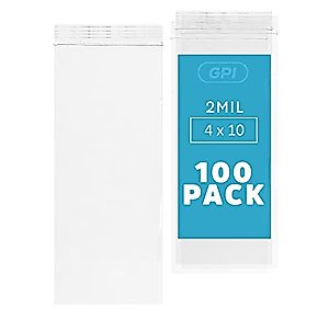 GPI - 100 CASE, 4" x 10" Long, Clear Plastic RECLOSABLE Zip Bags - Bulk, 2 Mil Thick, Durable, Resealable Poly Baggies with Zip Top Lock for Packaging & Shipping Incense, Necklaces & Jewelry