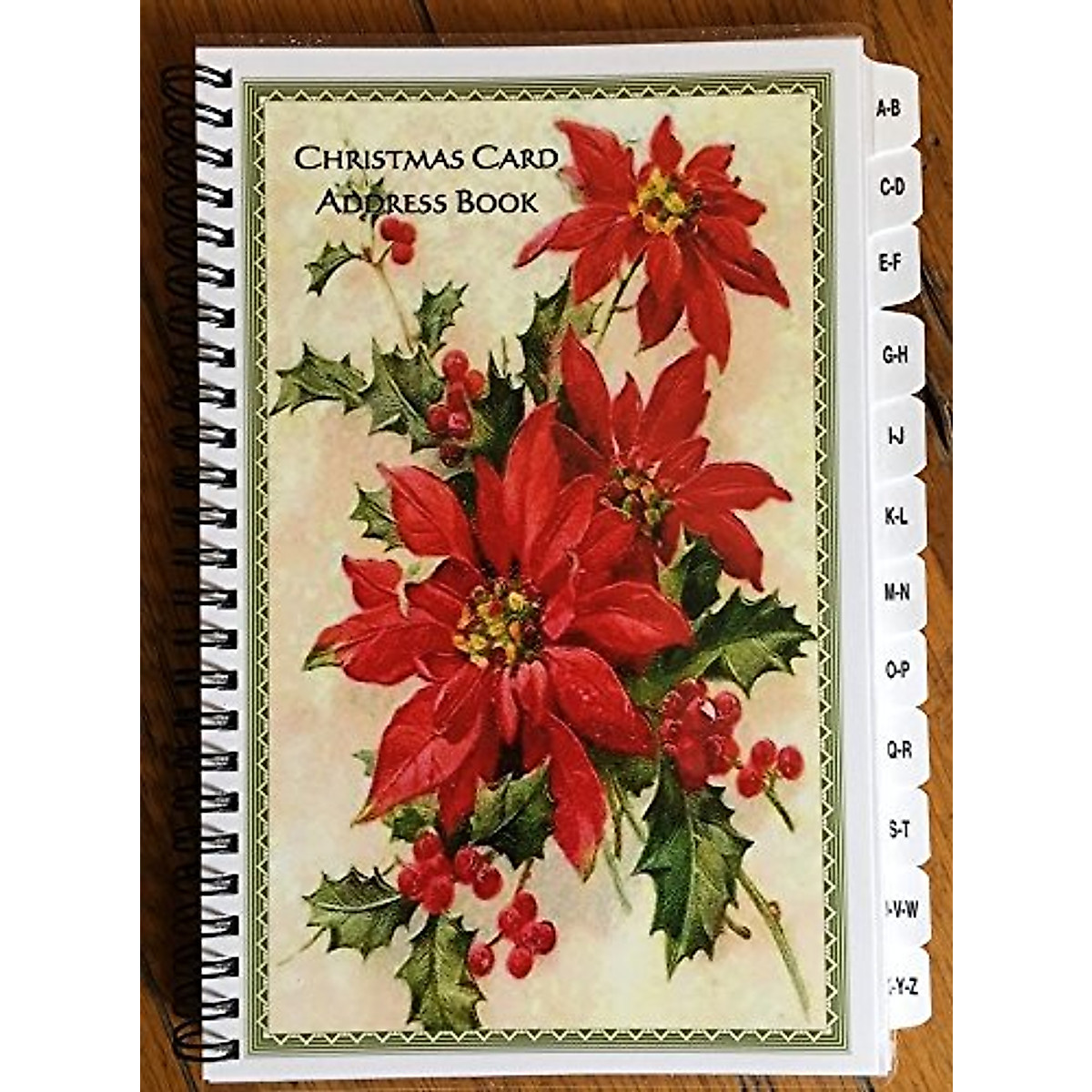 Christmas Card Address Book Spiral with A-Z Tabs Frame Poinsettia Personalized Gift