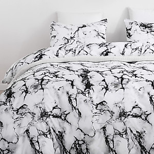 YERVEN White Marble Duvet Cover Twin Comforter Cover Set 68"X90" Duvet Cover with 1 Pillowsham 2 Pieces Microfiber Soft Lightweight Breathable Hotel Black Bedding Set(White, Twin)