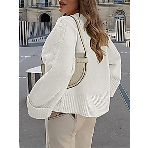 ANRABESS Women's Oversized Crewneck Long Sleeve Fuzzy Knit Casual Chunky Warm 2025 Fall Pullover Sweaters Top Trendy Outfits White X-Large