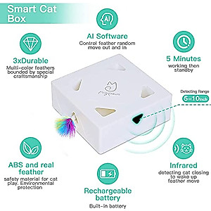 Migipaws Cat Toys, Interactive Automatic 7 Holes Mice Whack-A-Mole, Ultra Fun Smart Teaser Toy for Indoor Cats, USB Rechargeable, 4 Pieces Feather Refills