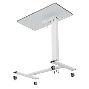 TigerDad Pneumatic Adjustable Overbed Table with Gas Spring Riser | Medical Adjustable Bed Side Table with Wheels | Portable Standing Desk for Laptop Computer