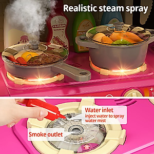 TEMI Kids Play Kitchen Playset - Pretend Play Kitchen Accessories for Toddlers 2-5 Years Old, Interactive Girls Toys Play with Lights and Sounds, Toddler Outdoor Playset Gifts for Boys