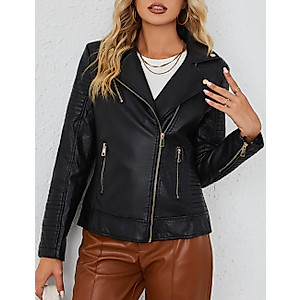 Bellivera Women's Faux Leather Jacket Motorcycle Standard Outerwear 53 Black L