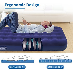 Queen Size Air Mattress Double Air Bed - Foldable Blow Up Mattresses with Flocked top - Portable Inflatable Beds with Patch Kit for Backpacking Tent Camping/Home/Traveling (80"*60")