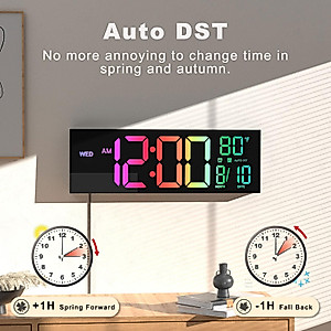 JALL 16" Large Digital Wall Mount Clock, Count Down Timer with Remote, Alarm, Big LED, 8 RGB Color, DST, Temperature for Living Room Classroom Desk, Xmas, Birthday Gift for Senior Men Women Mom Dad