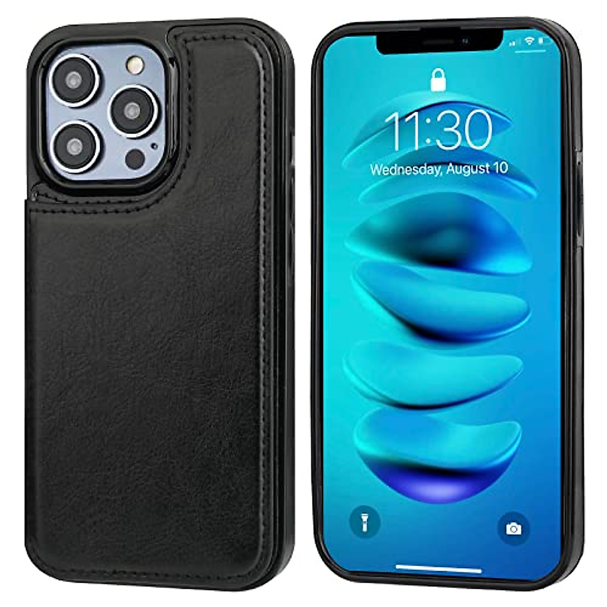 Onetop Compatible with iPhone 14 Pro Max Wallet Case with Card Holder, PU Leather Kickstand Card Slots Case, Double Magnetic Clasp and Durable Shockproof Cover 6.7 Inch (Black)