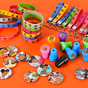 98PCS Birthday Party Decorations, Birthday Party Supplies, Party Favor Corner Include 12 Bracelets,12 Button Pins, 12 Keychain, 12 seal,50 Stickers for Classroom Rewards,Birthday Party Gift