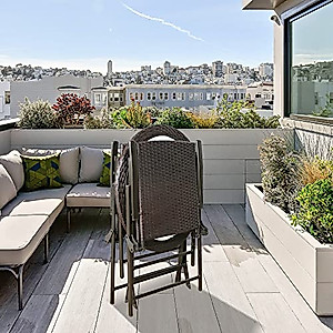 Rimba Outdoor 3 Pieces Wicker Folding Bistro Set, Balcony Table and Chairs Sets, Garden Backyard Furniture