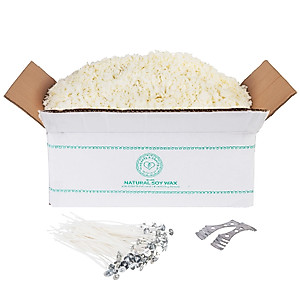 Hearts & Crafts Natural Soy Candle Wax and Candle Making Wax Supplies - 10 lbs Soy Wax for Candle Making - 100 6-Inch Pre-Waxed Candle Wicks - 2 Metal Centering Devices - 10 Pounds Soy Wax Flakes