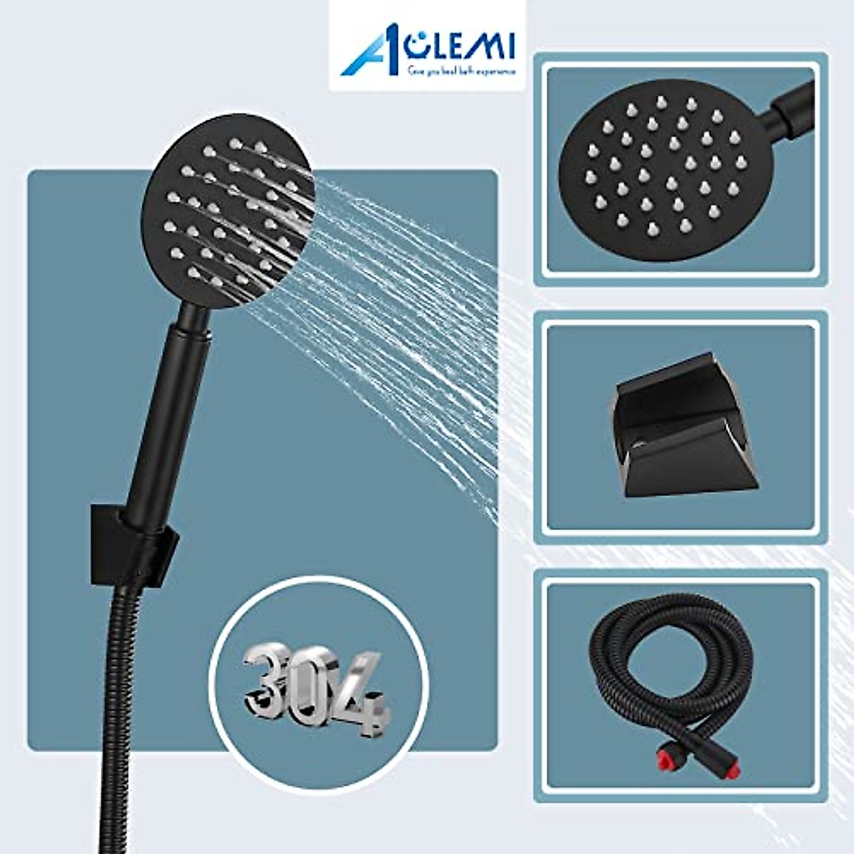 Aolemi Matte Black Wall Mount Bathtub Faucet with Handheld Sprayer Single Handle Shower Mixer Tap 6 Inch Center Bathroom Tub Faucet Stainless Steel SUS304