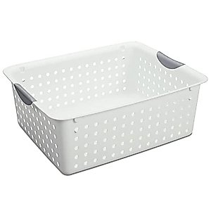 Sterilite Large Ultra Plastic Durable Storage Bin Tote Baskets with Comfortable Handles for Household and Office Organization, White, 18 Pack