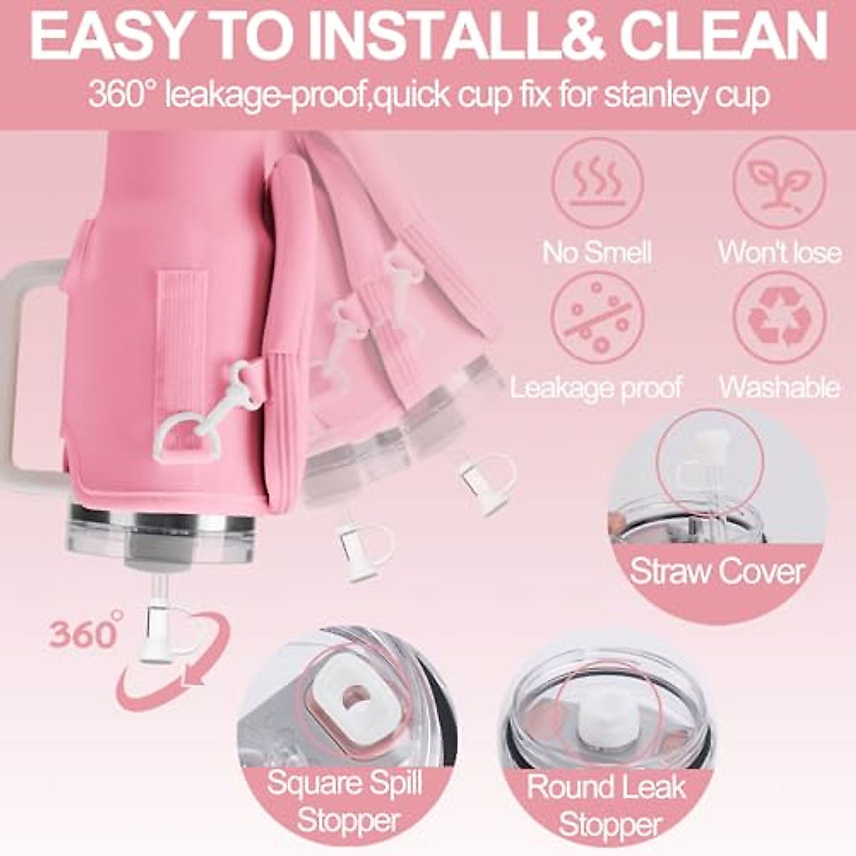 Stanley Cup Accessories Set Including 1Pcs Stanley Carrier Bag, 10 Pcs Straw Cover Cap,Silicone Spill Proof Stopper, 2 Pcs Silicone Boot for 30/40oz Adventure Quencher & Flowstate Tumbler with Handle